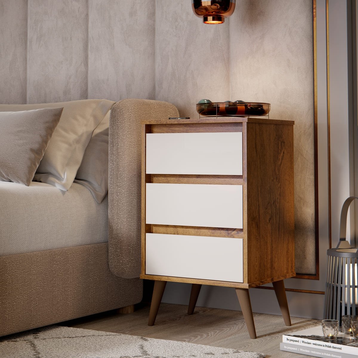 Mesa De Cabeceira Alta Com Gavetas Apoio Lateral Simples Para Cama Box Móveis Moderno P/ Quarto ...