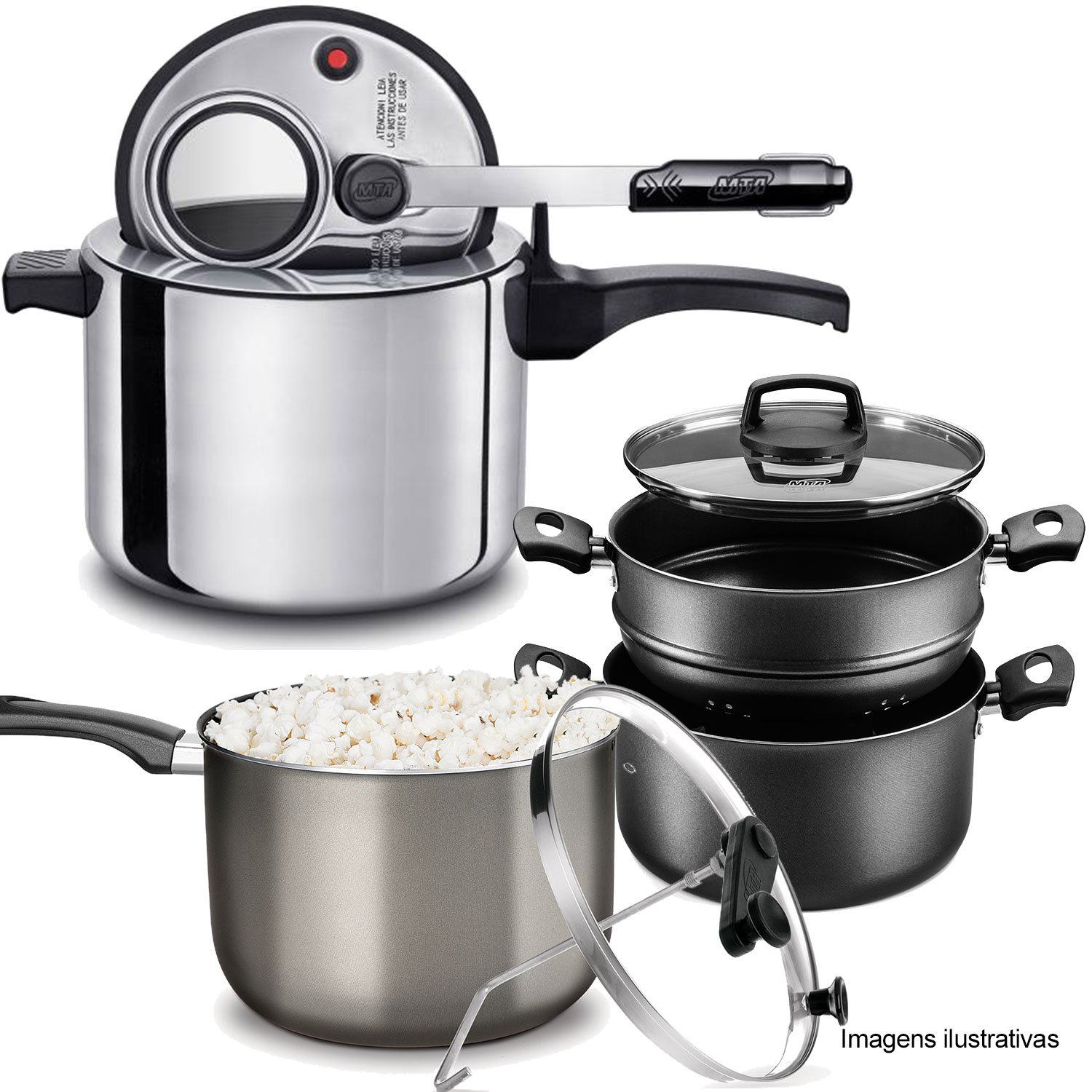 Kit Panelas de Pressão Polida 4,5 Litros Cozivapor e Pipoqueira Cinza ...
