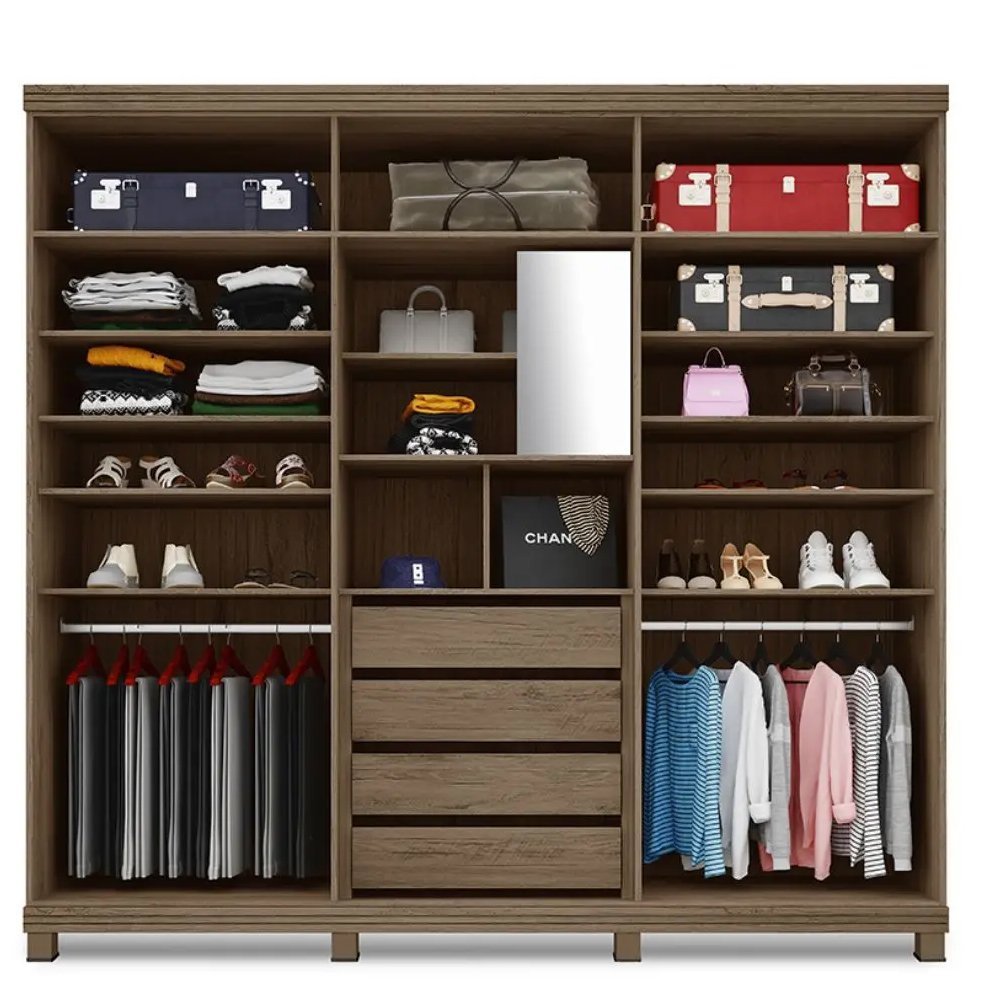 Roupeiro Casal Barcelona Com Espelho Interno MDF 6 Portas 4 Gavetas ...