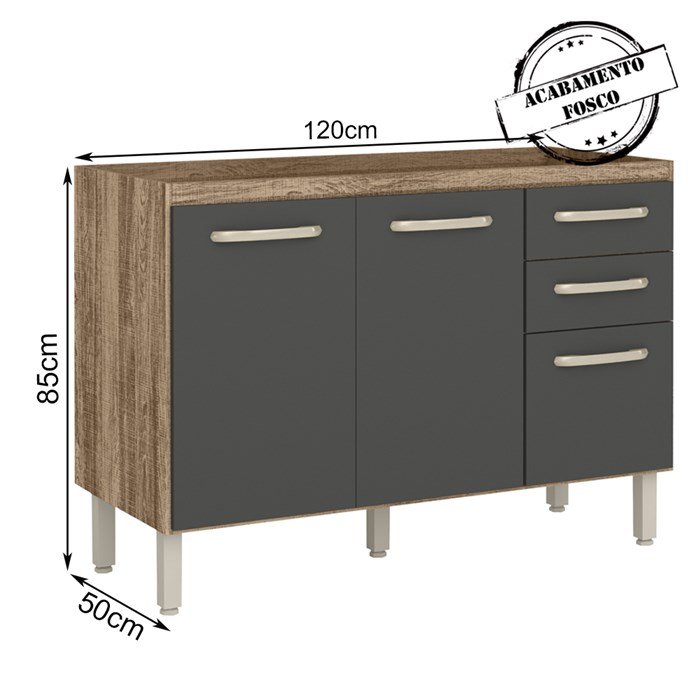 Aereo 9521x1 e Balcao Para Pia 120cm 2964x16 Carvalho Chumbo Nicioli ...