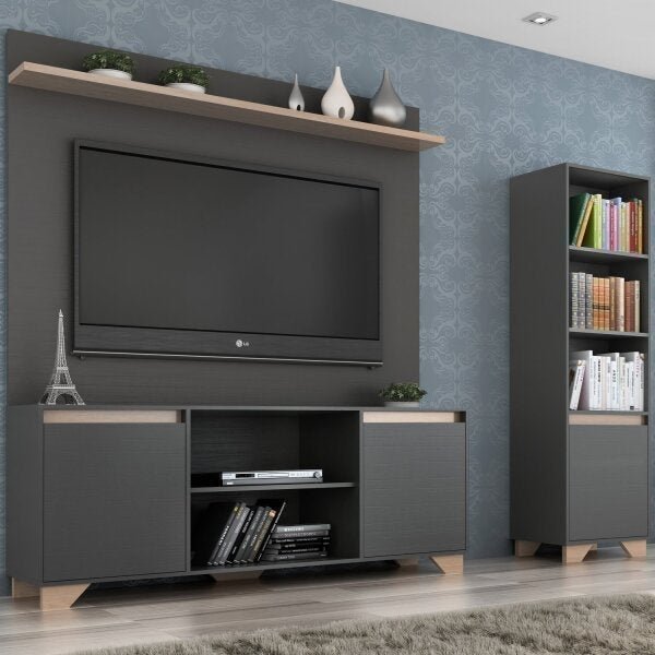 Conjunto Rack com Painel para TV 42 Polegadas e Estante Benevello 2037 | MadeiraMadeira