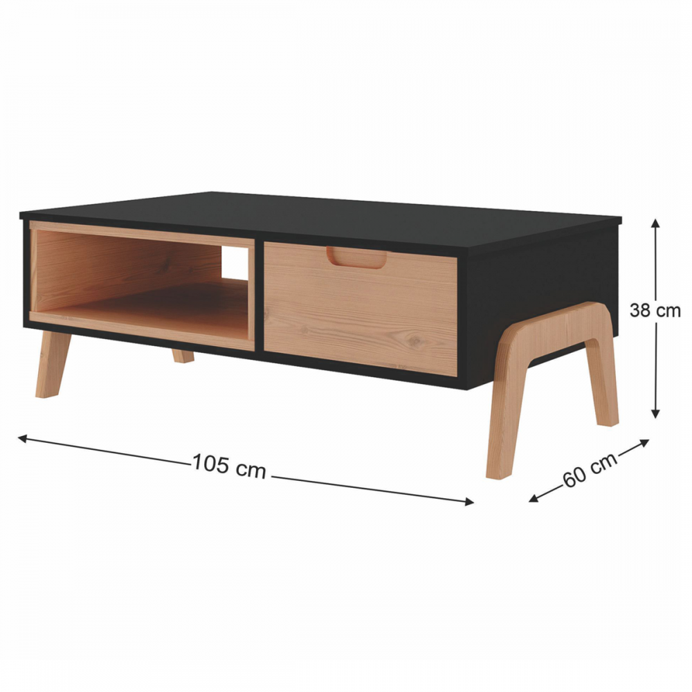 Mesa de Centro 1 Gaveta 1 Nicho Grafite Tx/Pinus Cera Bf-1012 - Hecol Móveis | MadeiraMadeira