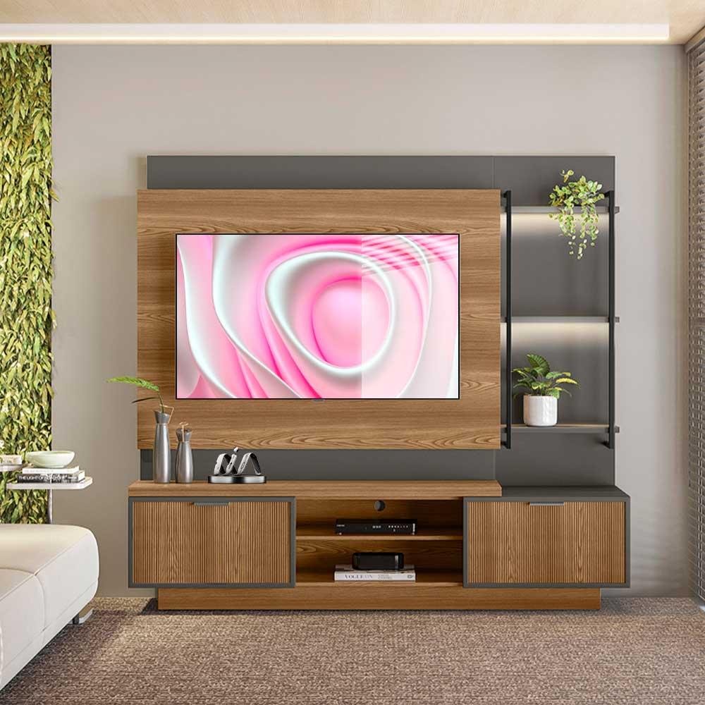 Estante Home Para TV 65 Polegadas Com Led Amêndoa Chumbo Belmont Linea ...