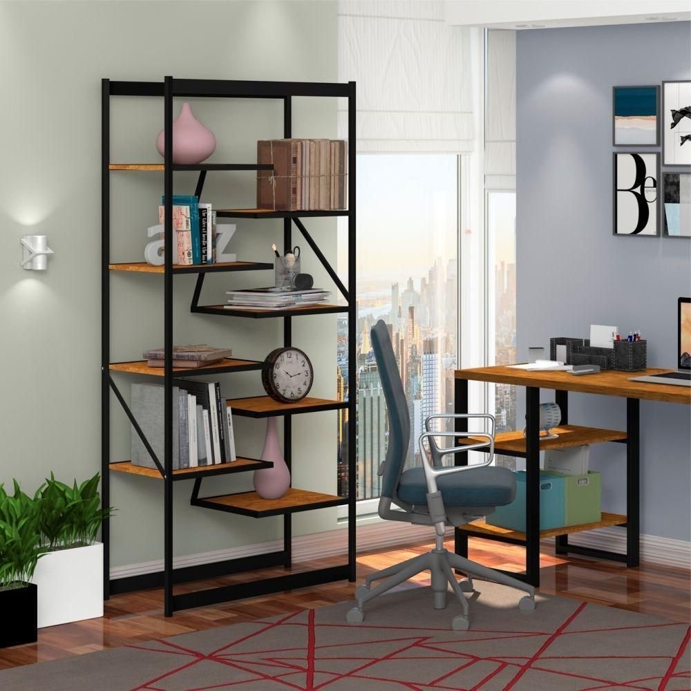 Estante para Escritório Apolo Preto Canela Rustico | MadeiraMadeira
