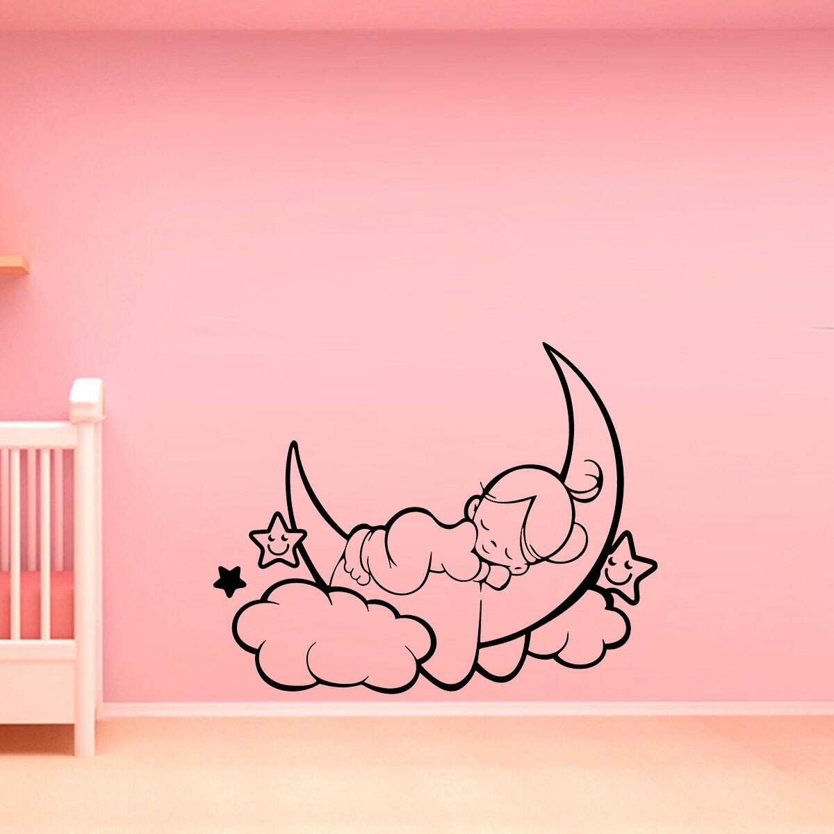Adesivo de Parede Infantil Bebê na Lua-Especial 98x78cm | MadeiraMadeira