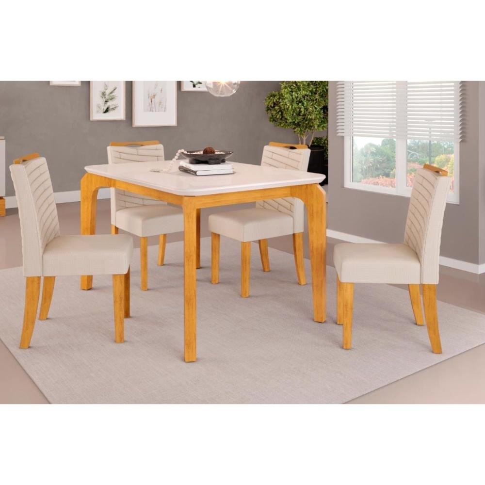 Sala de Jantar Completa Rouge Tampo Madeirado C/ Vidro 136x90cm e 4 ...