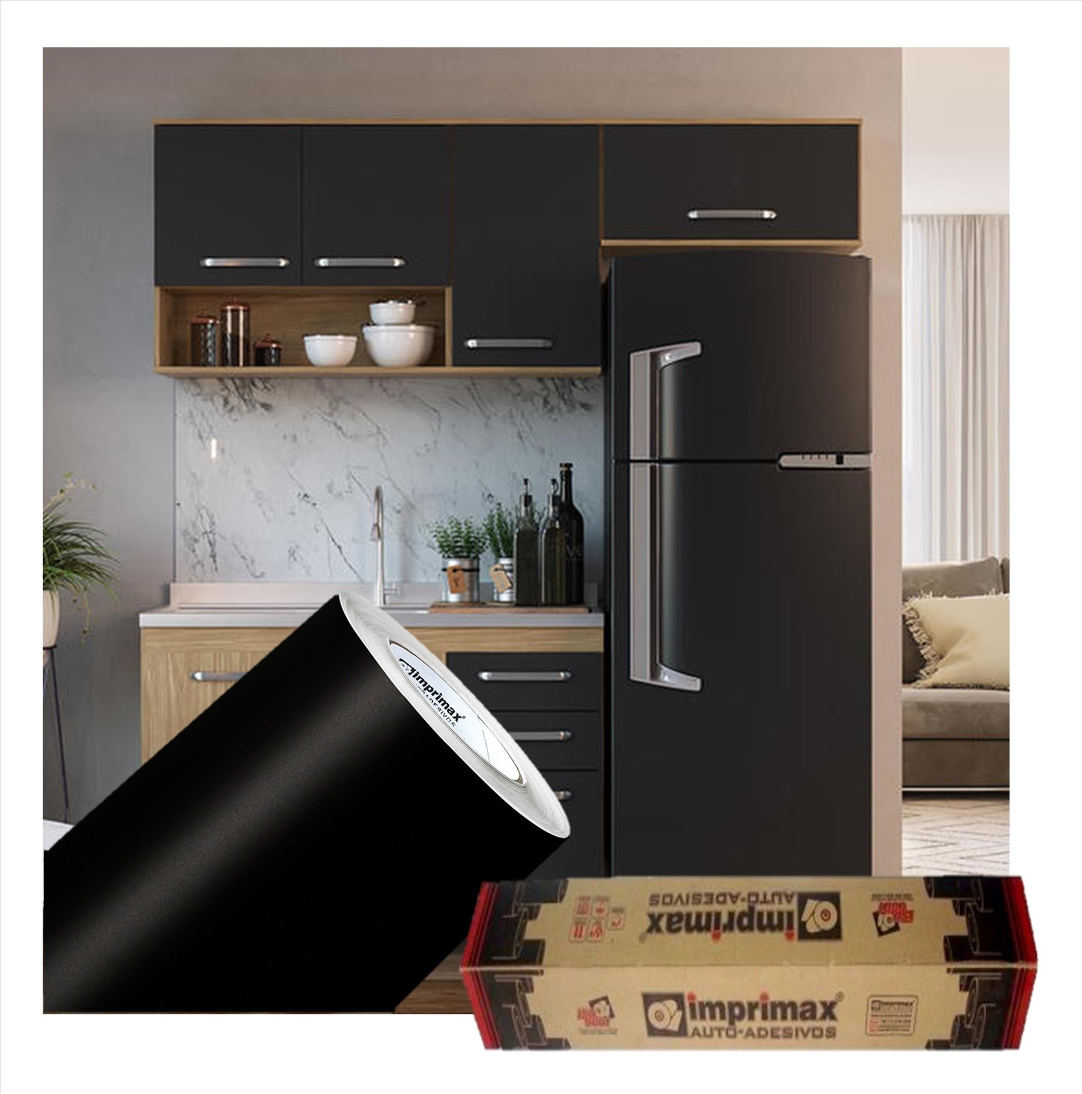 Adesivo para envelopamento de móveis Preto Fosco 3m x 50cm | MadeiraMadeira
