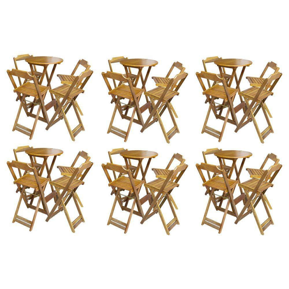 Kit 6 Jogos De Mesa Bistrô De Madeira Com 4 Cadeiras Dobravel Mel - Amarelo | MadeiraMadeira