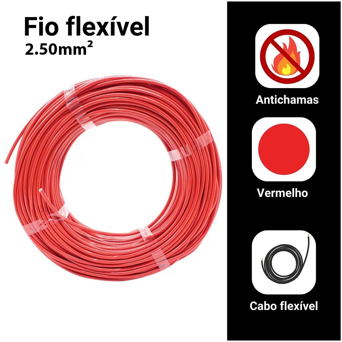 Fio Cabo Flexivel 2.5mm Antichama 100 Metros Cobre Inmetro | MadeiraMadeira