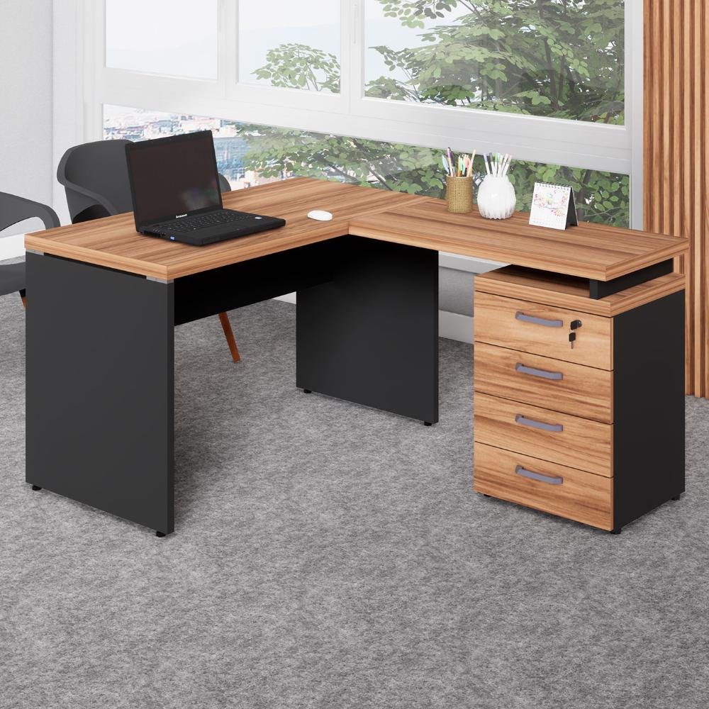 Escrivaninha L 1,20m C/ Gaveteiro 4 Gavetas Pés Painel F5 Cor:nogal com ...