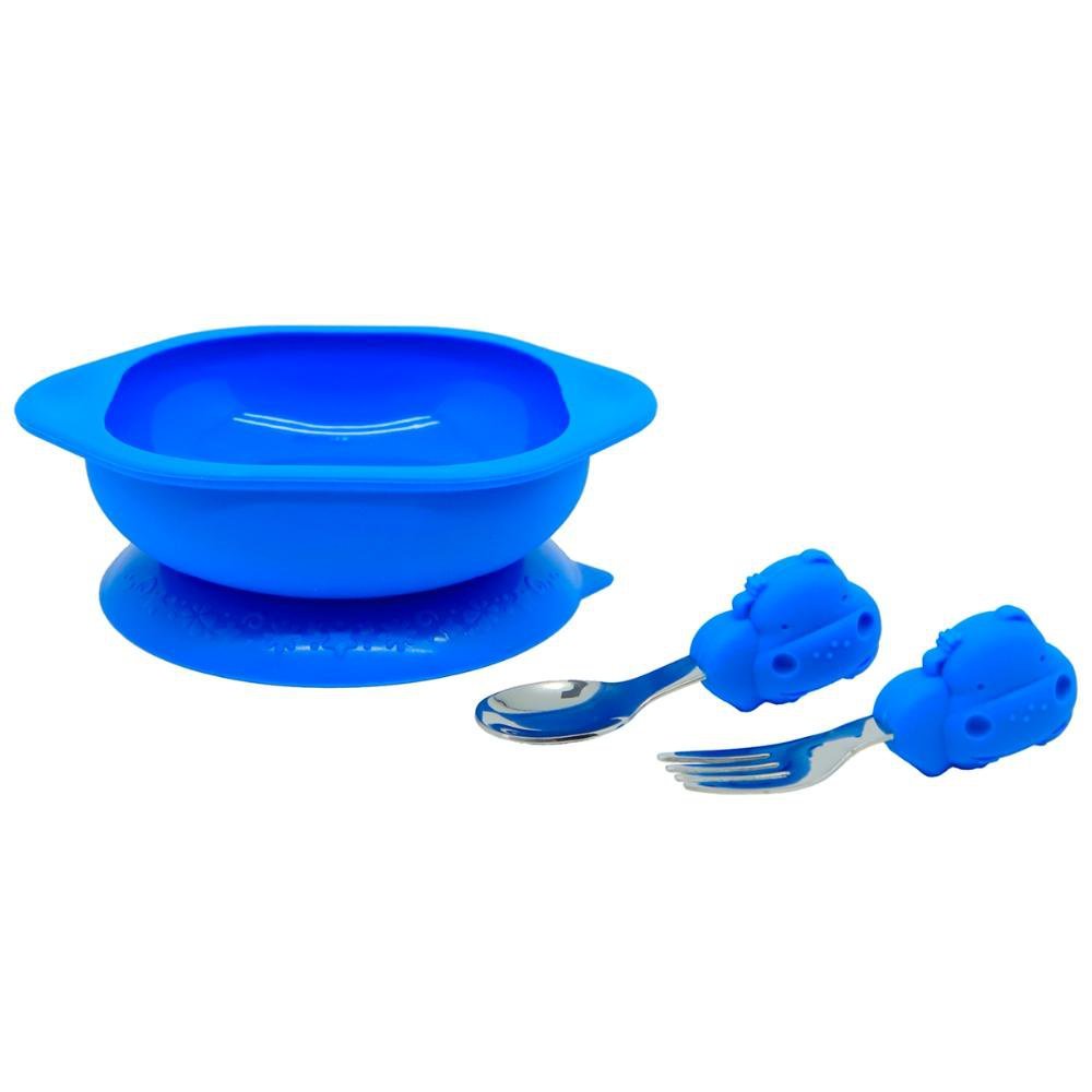 Kit Tigela + Primeiro Garfo + Colher Hipopotamo Marcus E Marcus Azul ...