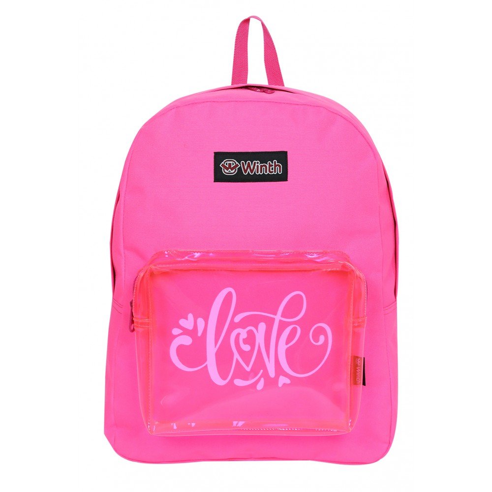 Mochila Juvenil Feminina com Bolso Transparente - Rosa - Wincy ...