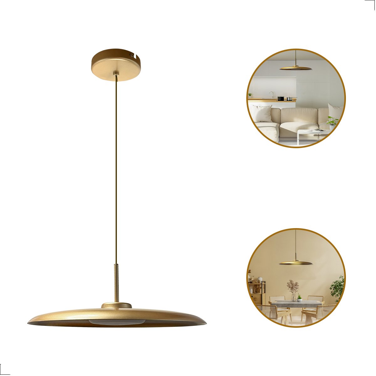 Luminária de Teto Pendente Dot Dourado Fosco Slim Led 3000k 12w Bivolt ...