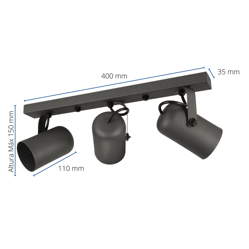 Luminária Teto Trilho 3 Spots Direcionáveis Escovado 1273 | MadeiraMadeira