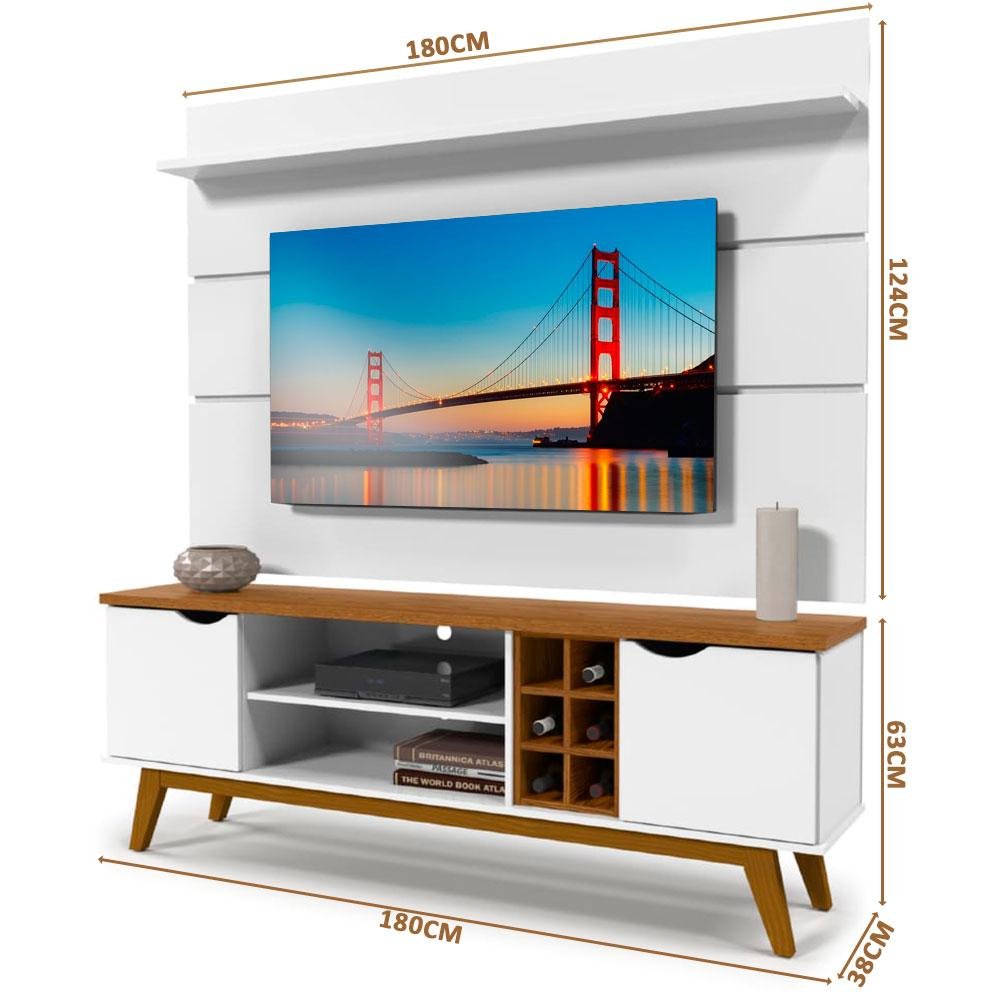 Painel Com Rack Para TV 60 Polegadas Branco Acetinado Cumaru Prism | MadeiraMadeira