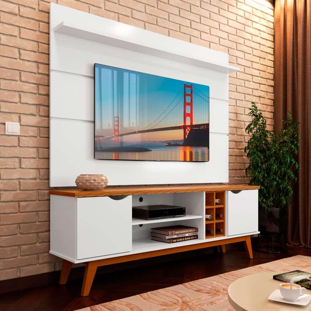 Painel Com Rack Para TV 60 Polegadas Branco Acetinado Cumaru Prism ...