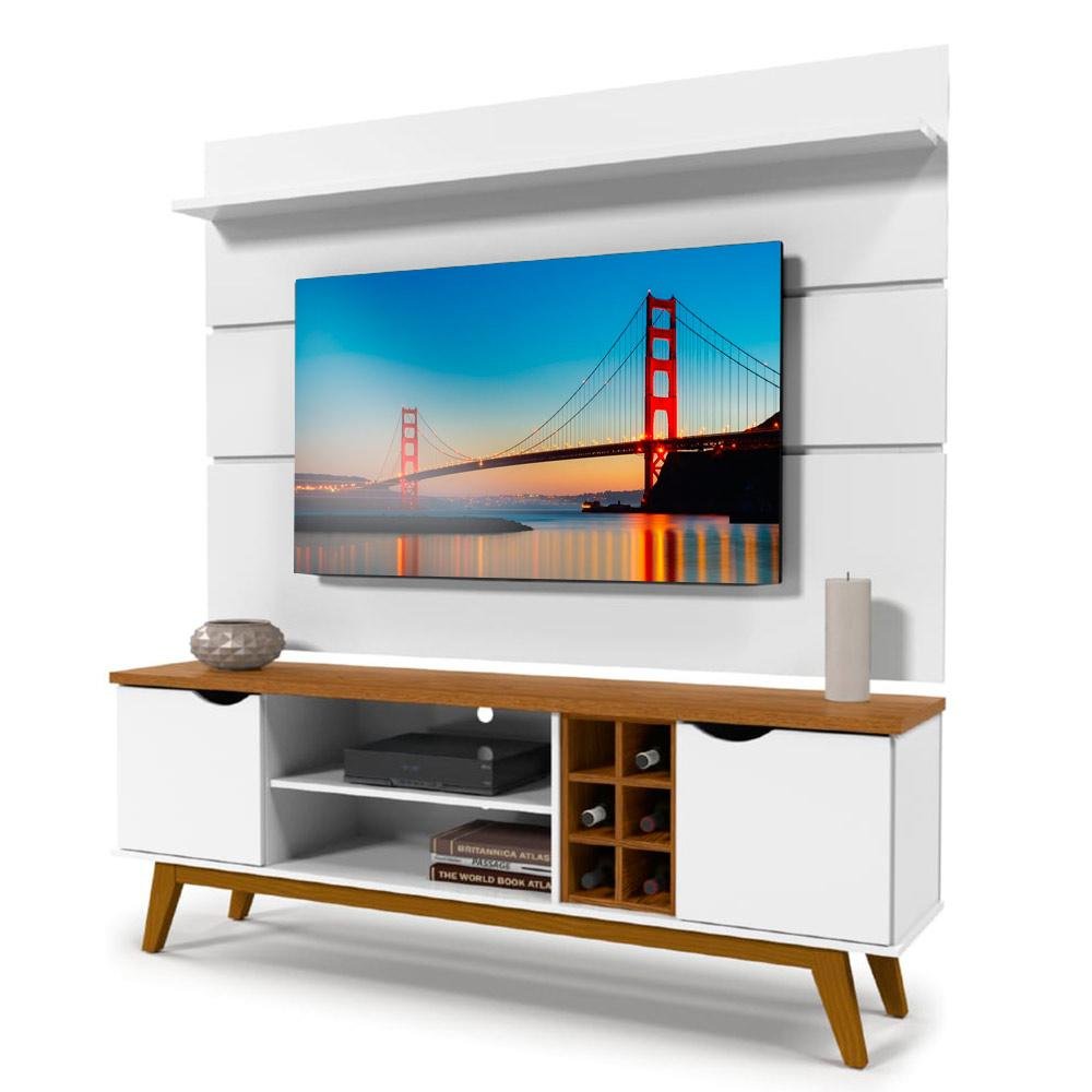 Painel Com Rack Para TV 60 Polegadas Branco Acetinado Cumaru Prism ...