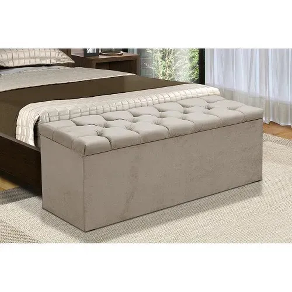 Calçadeira Baú Paris 195 cm Suede Bege 1301 - JS Móveis | MadeiraMadeira