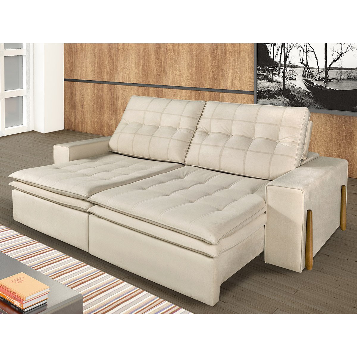 Sofá Retrátil e Reclinável 2 e 3 Lugares Londres 2,10m Com Molas Tecido ...