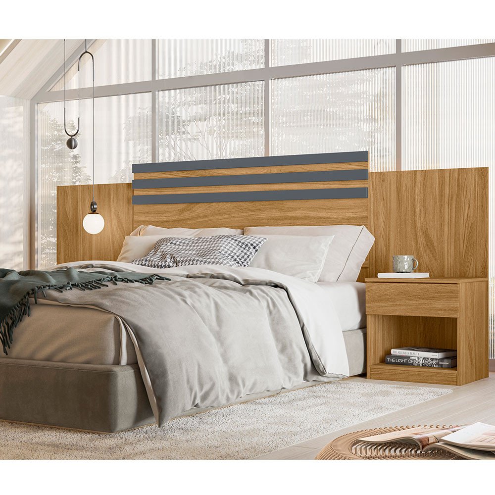 Conjunto de Cabeceira Dhara com 2 Mesas de Cabeceira Moval – Freijó ...