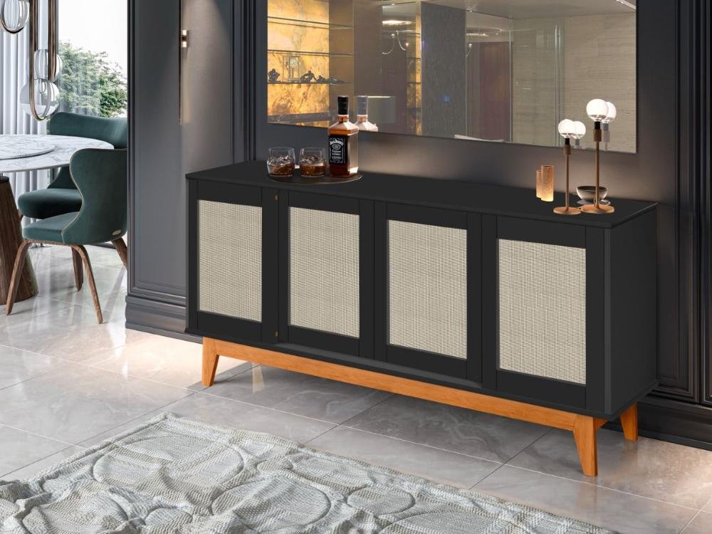 Buffet Detroit 4 Portas Preto Pés madeira Ofertamo | MadeiraMadeira