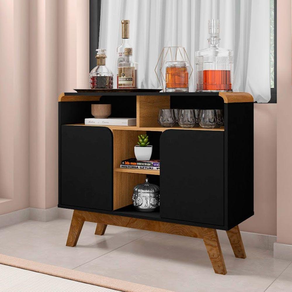 Aparador Berilo Moveis Bechara Preto Fosco/cinamomo | MadeiraMadeira
