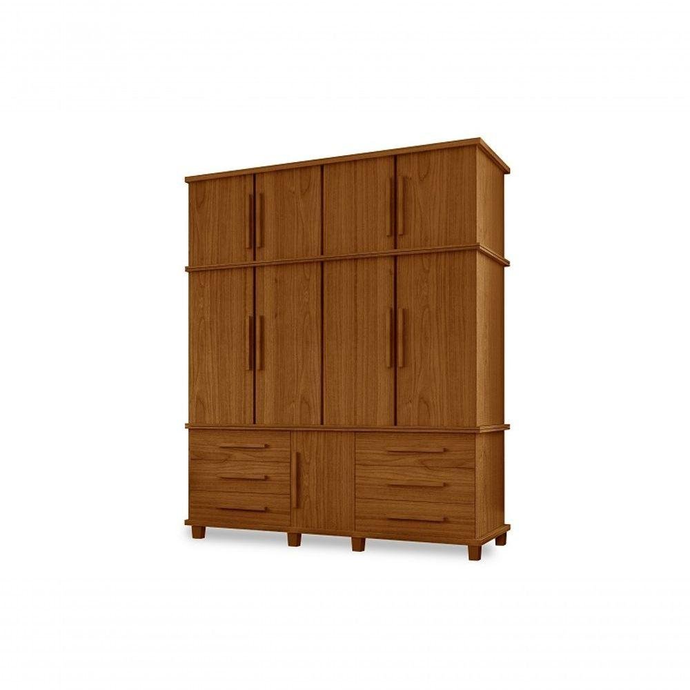 Guarda Roupa Londres Triplex 4 Portas 6 Gavetas com Maleiro Luapa Móveis Cor:carvalho ...