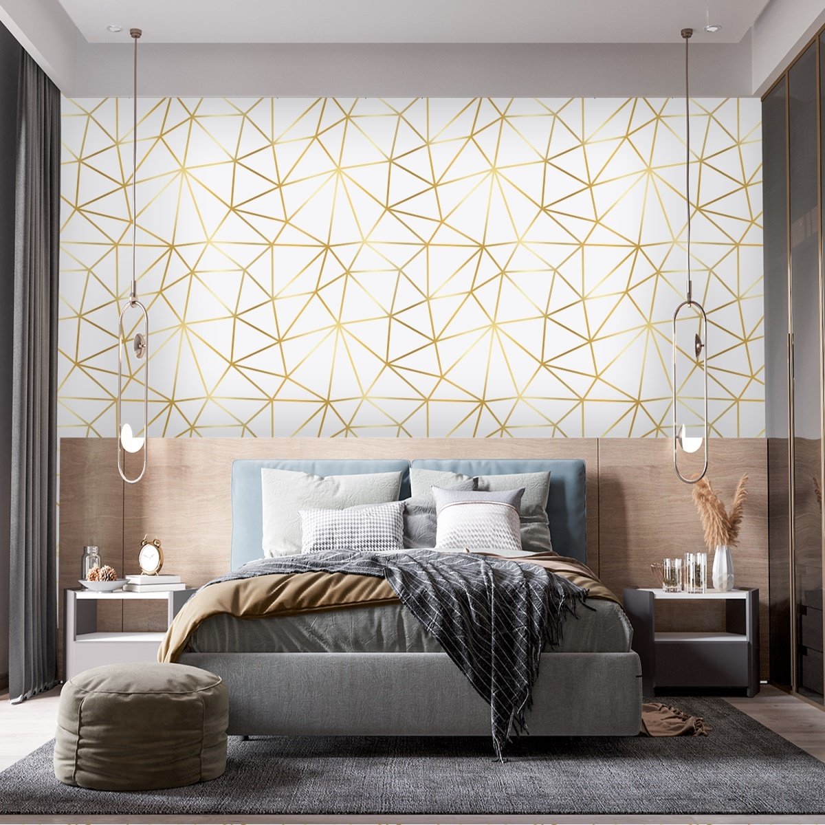 Papel de Parede Quarto Triângulos Branco Auto Colante 6m | MadeiraMadeira