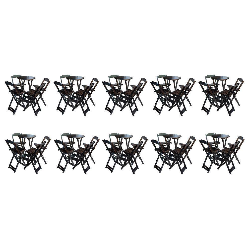 Kit 10 Jogos De Mesa Bistrô De Madeira Com 4 Cadeiras Dobravel Tabaco - Marrom | MadeiraMadeira
