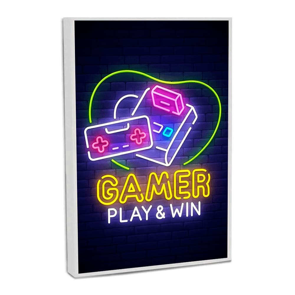 Quadro Decorativo Gamer Play e Win com Moldura Filete | MadeiraMadeira