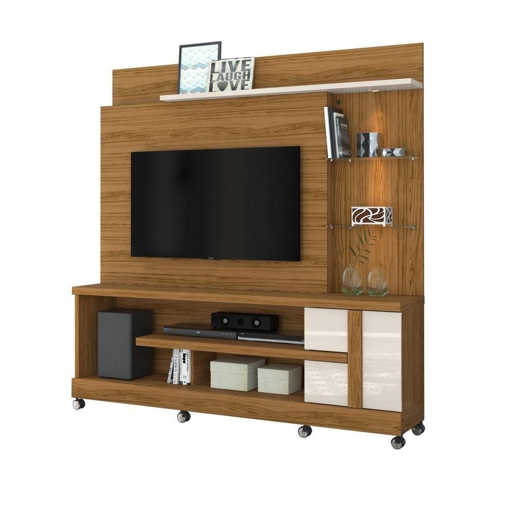 Estante Home Theater com Rodízio Alan para Tv 55 Polegadas Naturale e Off White - Madetec ...