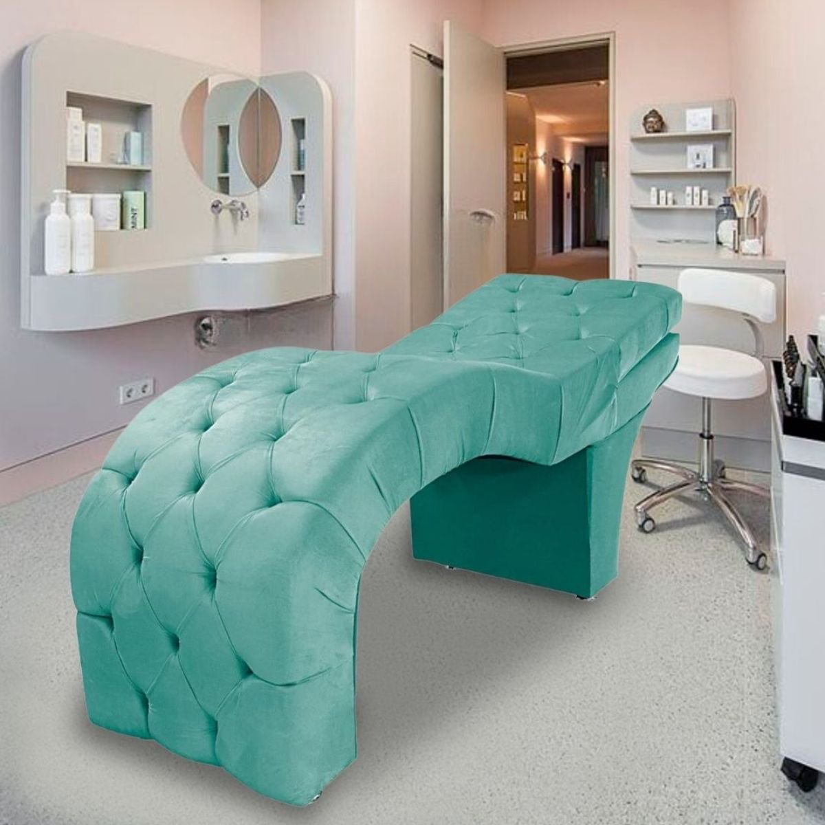 Maca Estética Estofada Reclinável Ergonômica Suede Eliana:azul Tiffany ...