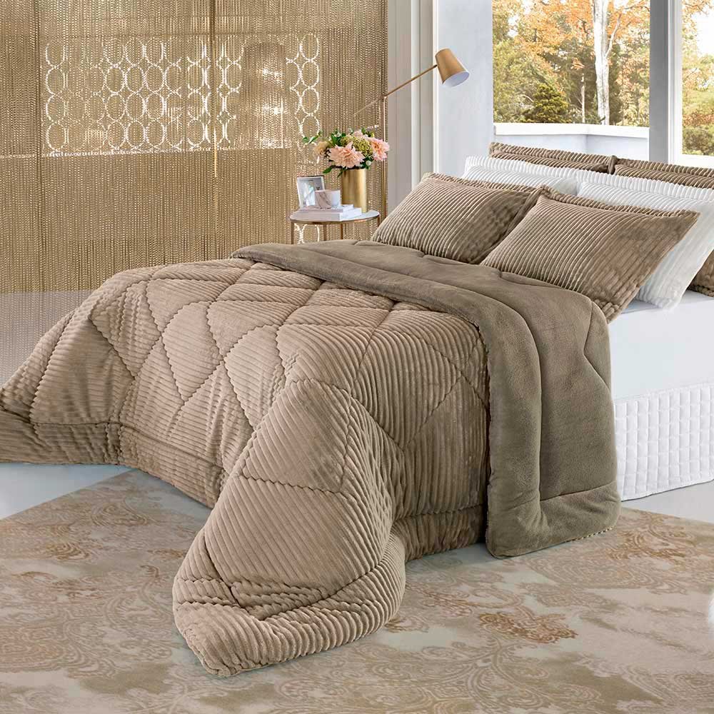 Edredom King Size Plush Alto Relevo Bbc Têxtil Taúpe | MadeiraMadeira