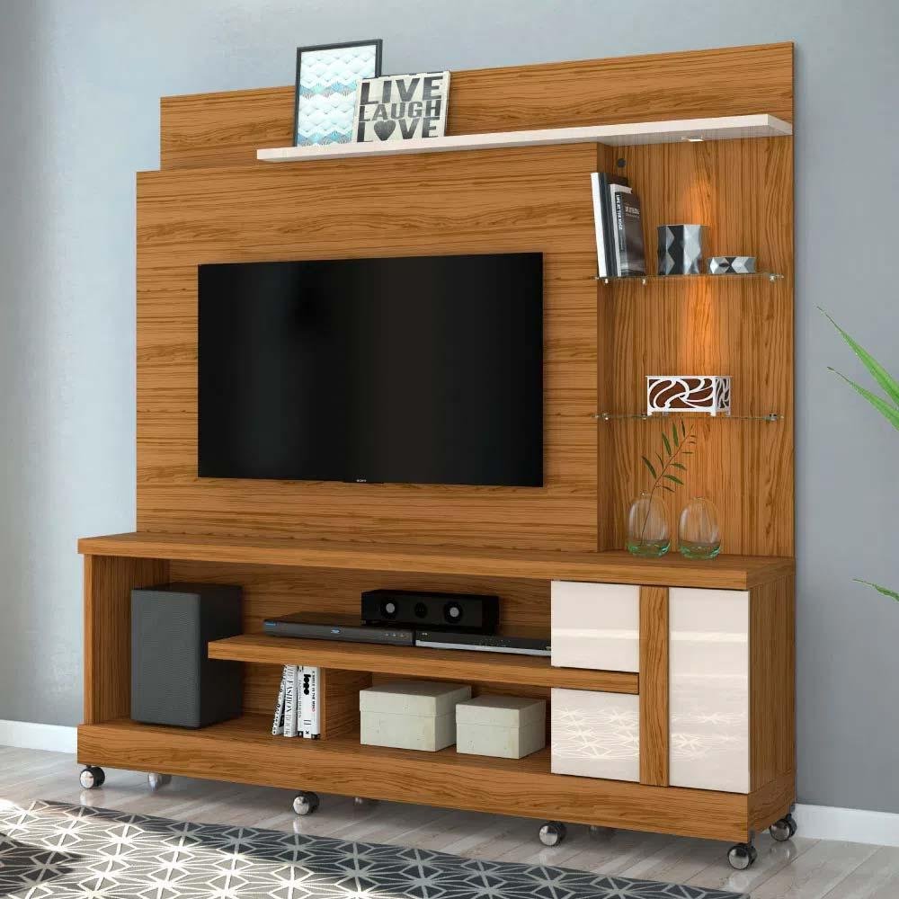 Rack com Painel Alan para TV de 55 Pol com Rodízios Off White Natural ...