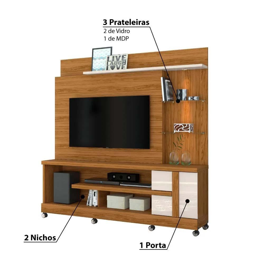 Rack com Painel Alan para TV de 55 Pol com Rodízios Off White Natural ...