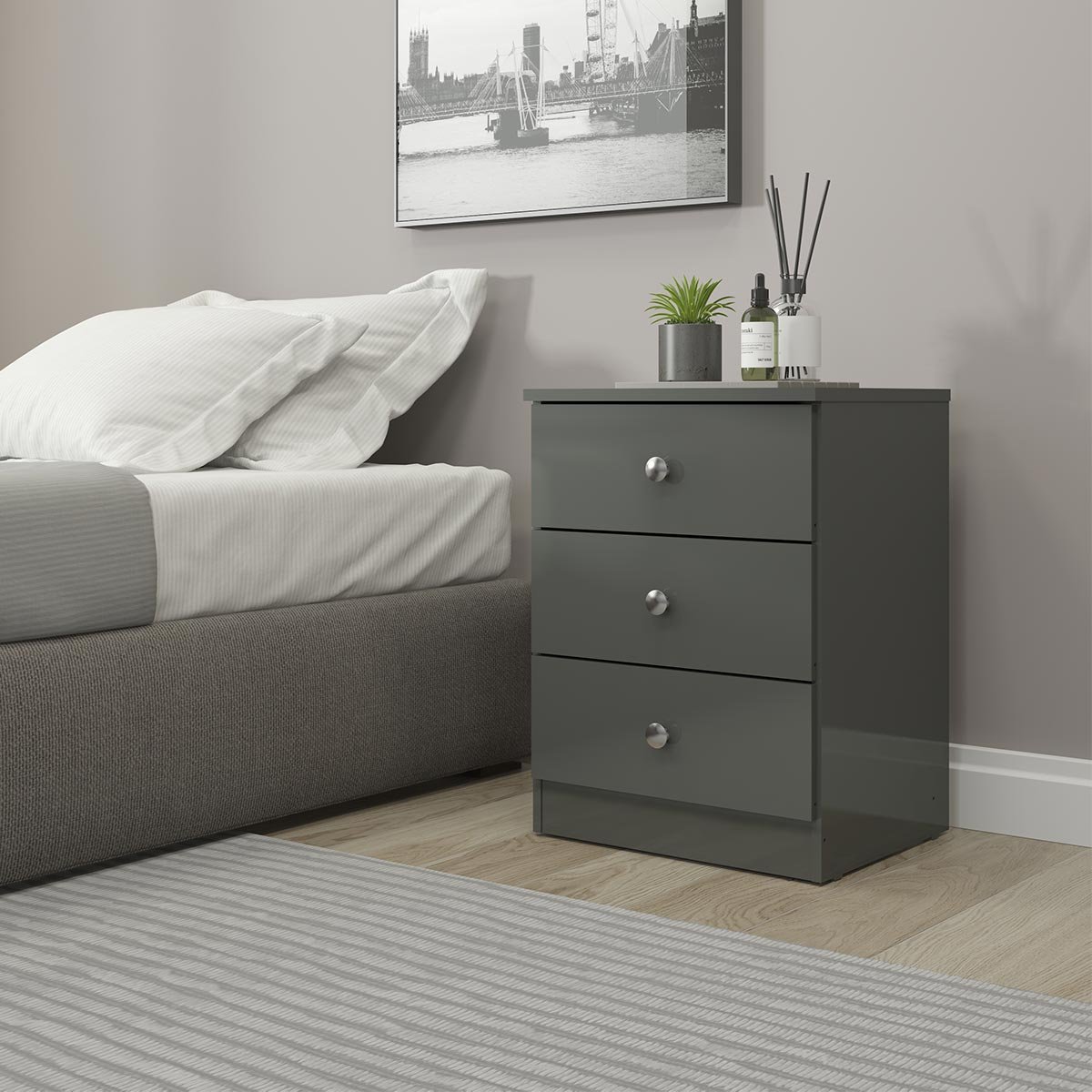 Gaveteiro para Quarto Pequeno 3 Gavetas 40x55cm Cinza 6509 | MadeiraMadeira