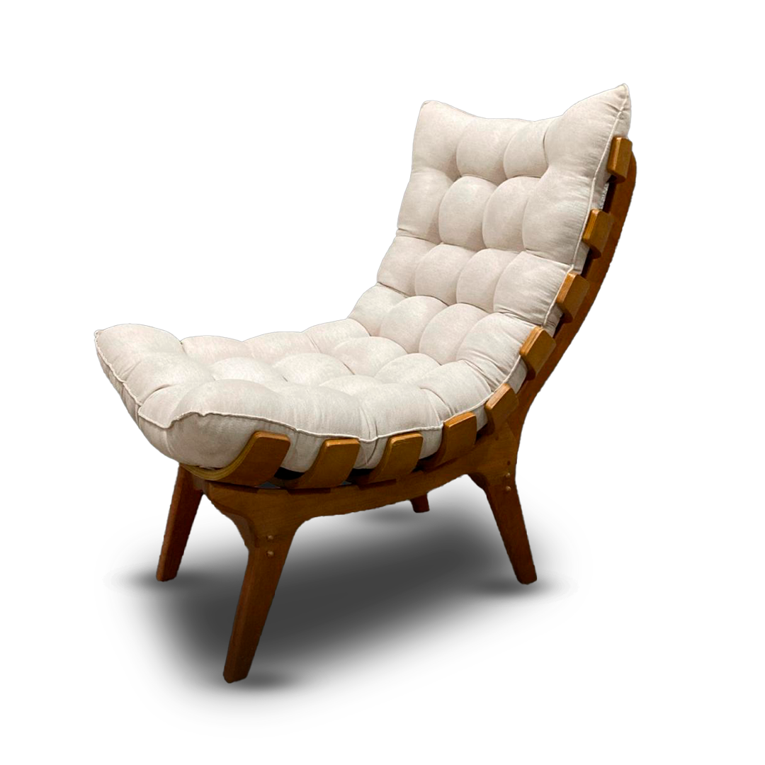 KIT POLTRONA COSTELA COM BASE EM MADEIRA + PUFF DECORATIVO LINHO G2HOME ...