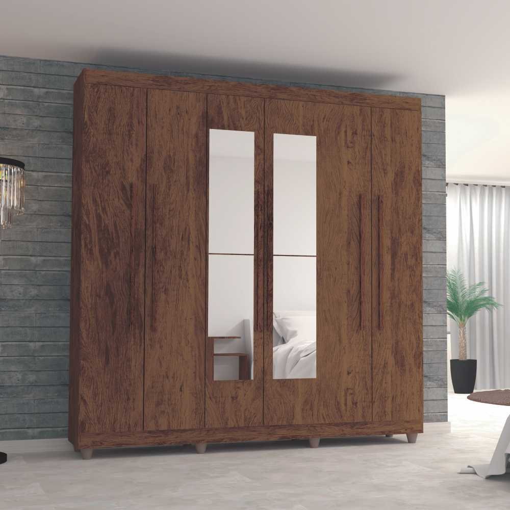 Guarda Roupa Casal 6 Portas com Espelho Elegance 1003780 Imbuia Rustico ...