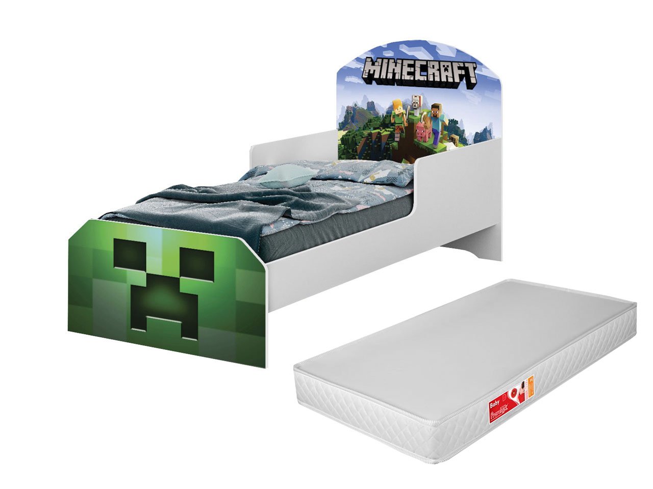 Cama Infantil Minecraft Adesivada com Colchão Moveis House | MadeiraMadeira