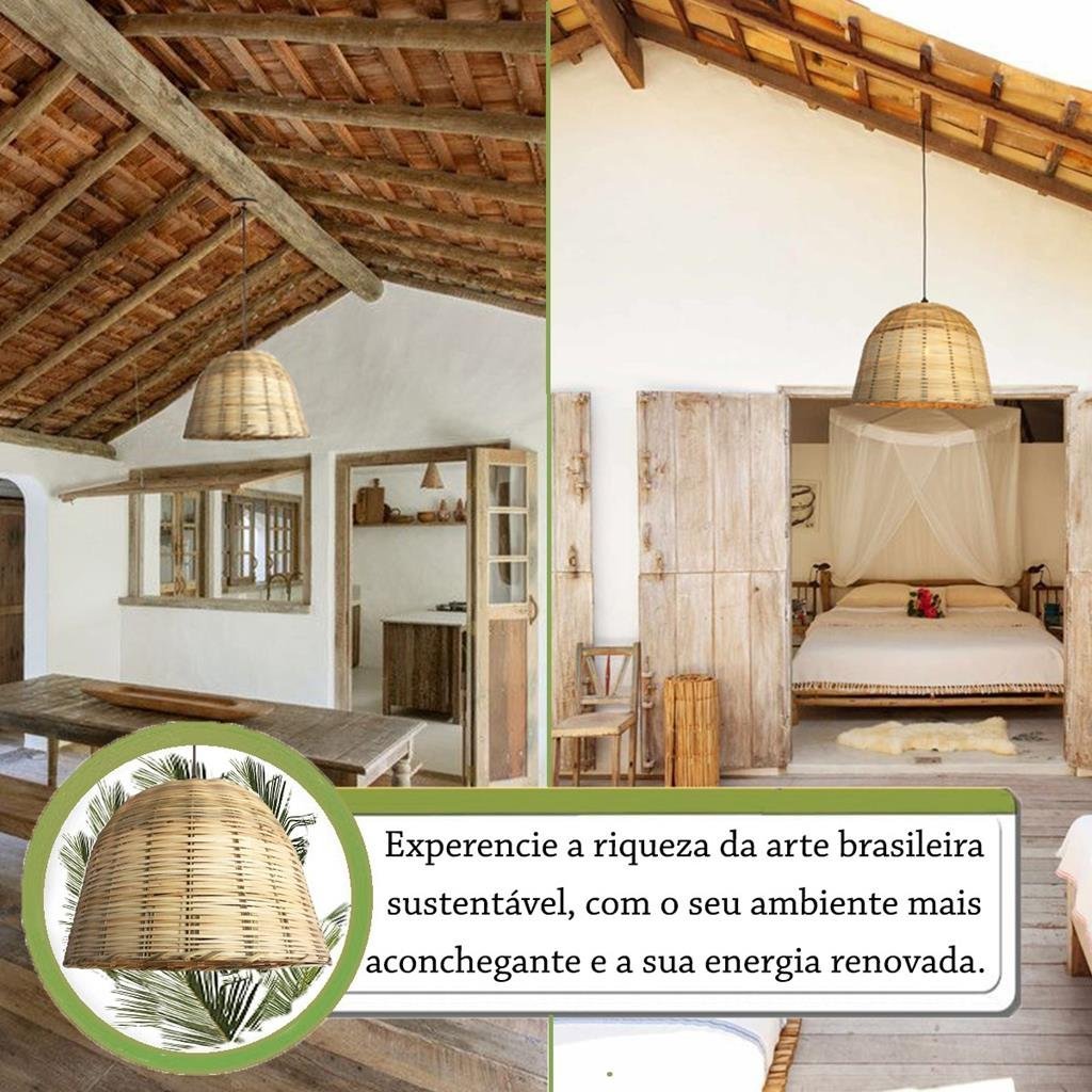 Pendente Rustico de Palha Artesanal Fibra Natural E27 Trancoso Nat19 ...