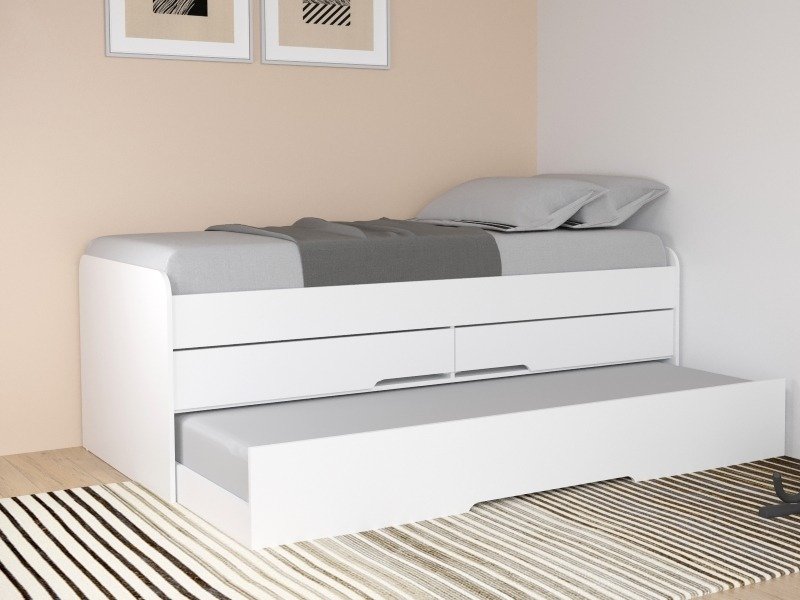 Cama Bicama Solteiro Virgínia com Cama Auxiliar e 2 gavetas - Branca Robel Móveis Cama Bibox ...