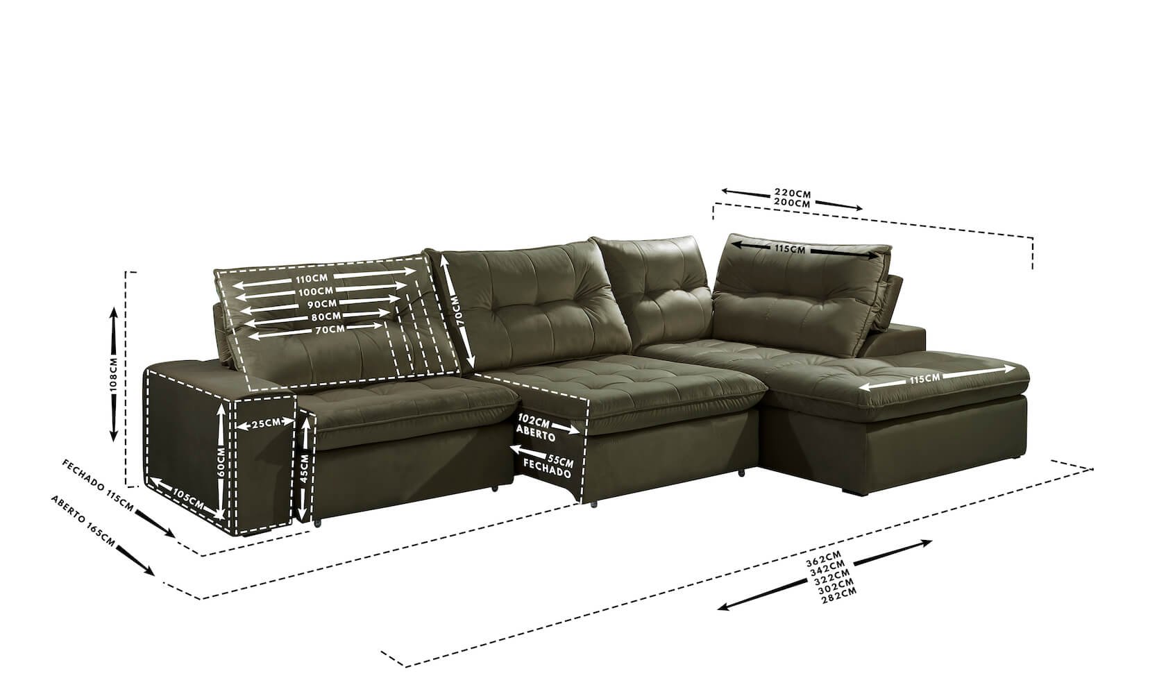 Sofá Arezzo Canto Retrátil e Reclinável 3,40m x 2m - Marrom ...