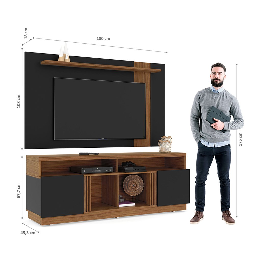 Bancada Moscou Rack + Painel Extensivo Madrid para TV até 70 Polegadas ...