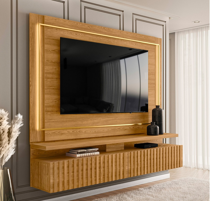Bancada Suspensa Gaia para Tv's até 75 Polegadas com Led 2 Gavetas - Cumaru Madetec | MadeiraMadeira