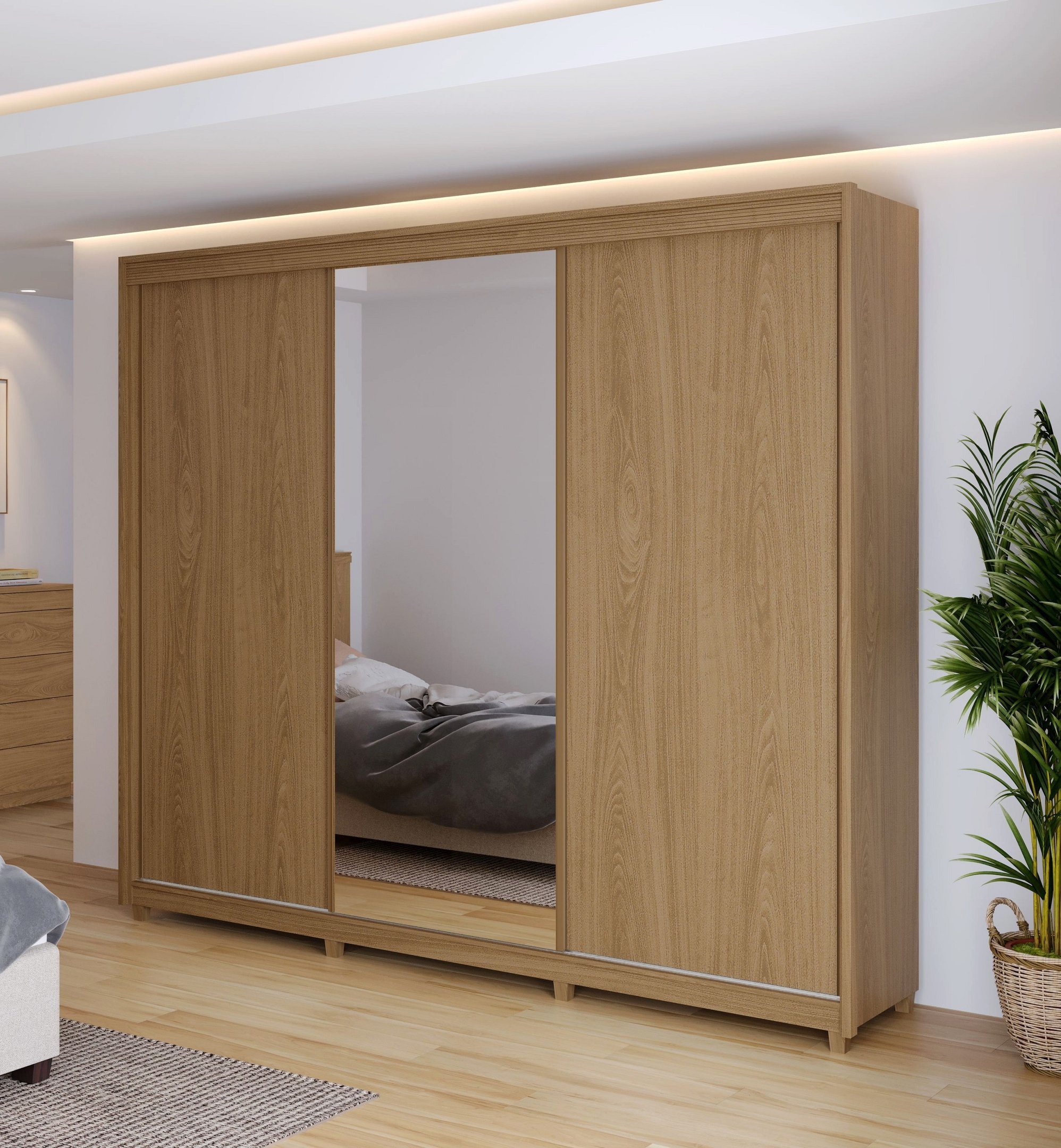 Guarda-Roupa Casal Milano 3P Desliz c/ Espelho Freijó - Fazzio ...