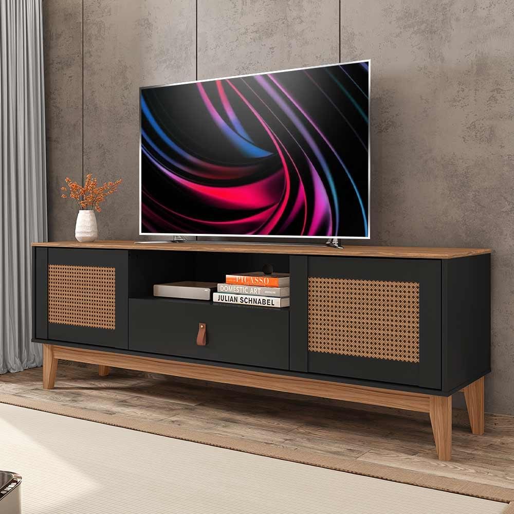 Rack De Sala Retrô Preto Noce Esmeralda Casa D | MadeiraMadeira