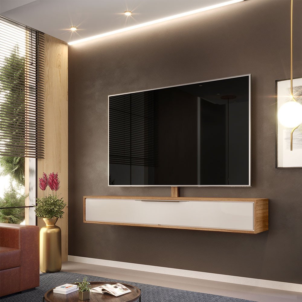 Rack para tv 65 polegadas sala quarto Joy 1,6m Nature com Off White ...