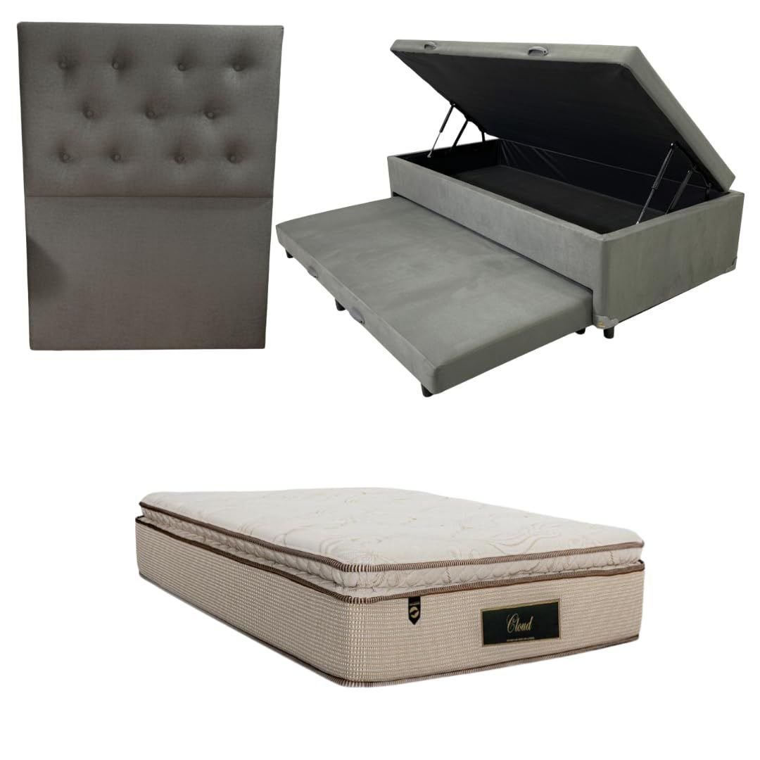 Cama Box Baú Solteiro com Auxiliar (bicama) + Colchão Cloud Molas ...