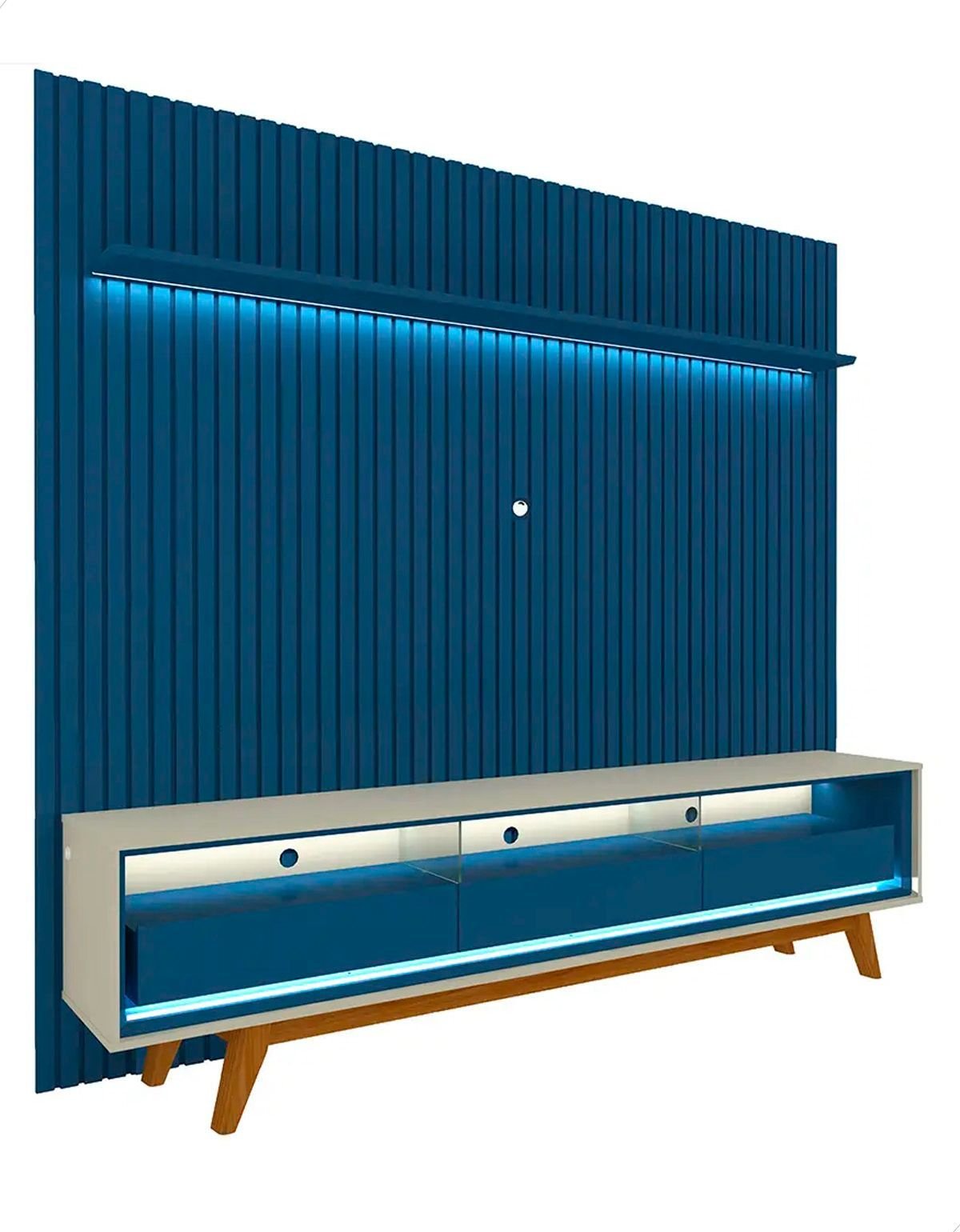 Conjunto Painel Ripado Tv até 75 e Rack Pés Madeira Duque Cor:azul ...
