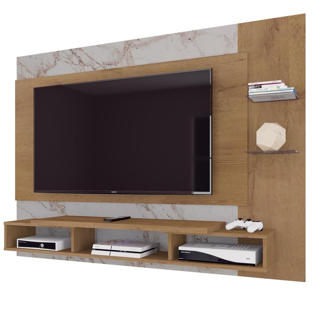 Painel Moscou Home Theater TV Até 55 Polegadas 2 Prateleiras 3 Nichos Marrom Canelato e Granite ...